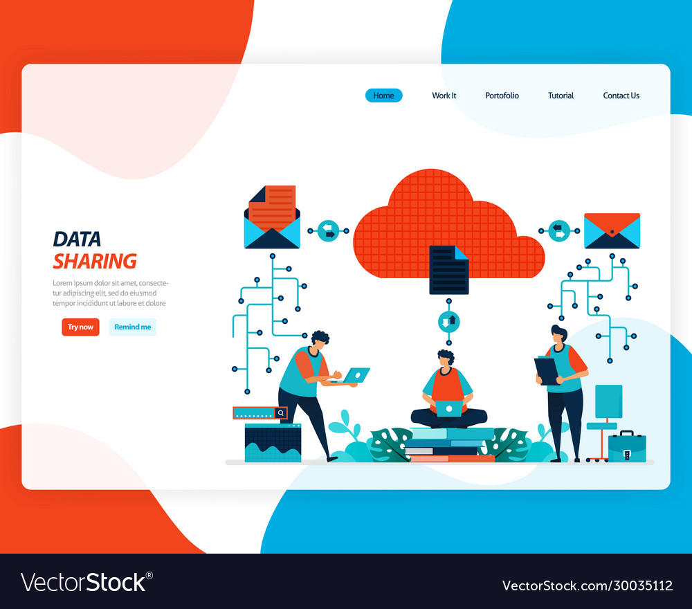 Cartoon data sharing technology remote worker Vector Image