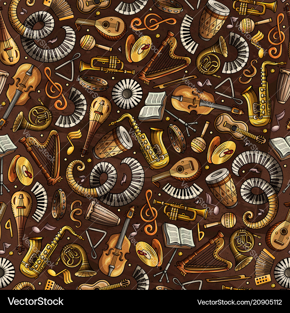 Cartoon hand-drawn classic music seamless pattern Vector Image