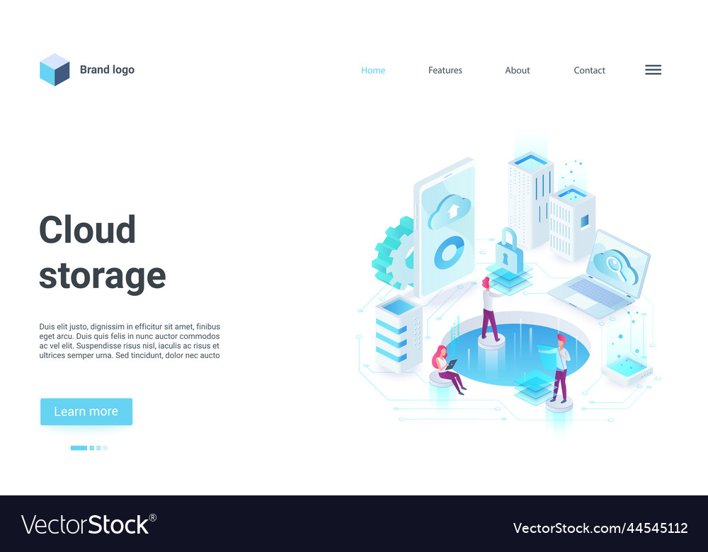 Cloud backup storage concept isometric landing Vector Image