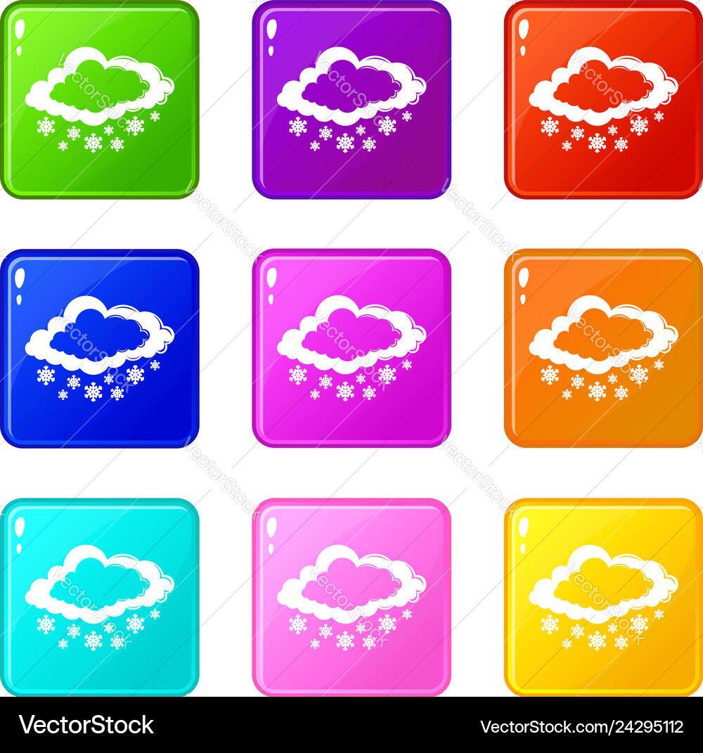 Cloud snowflake icons set 9 color collection Vector Image