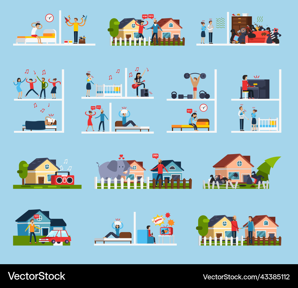 Conflicts with neighbors icons set Royalty Free Vector Image