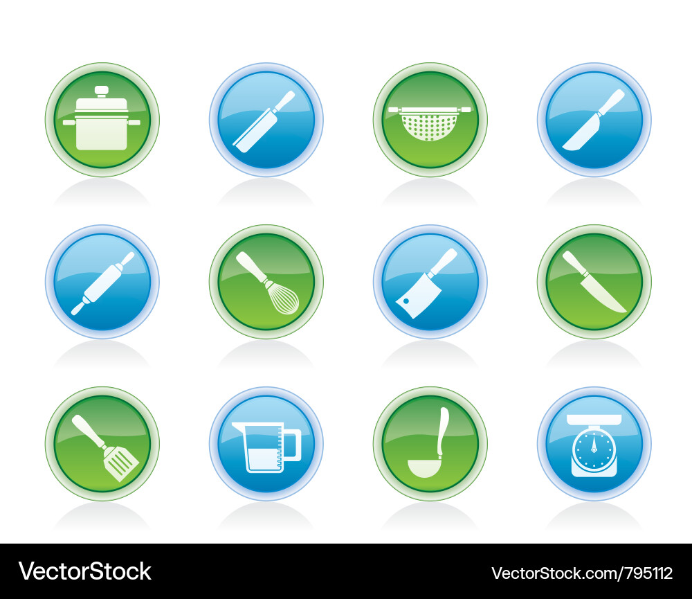 Cooking equipment and tools icons Royalty Free Vector Image