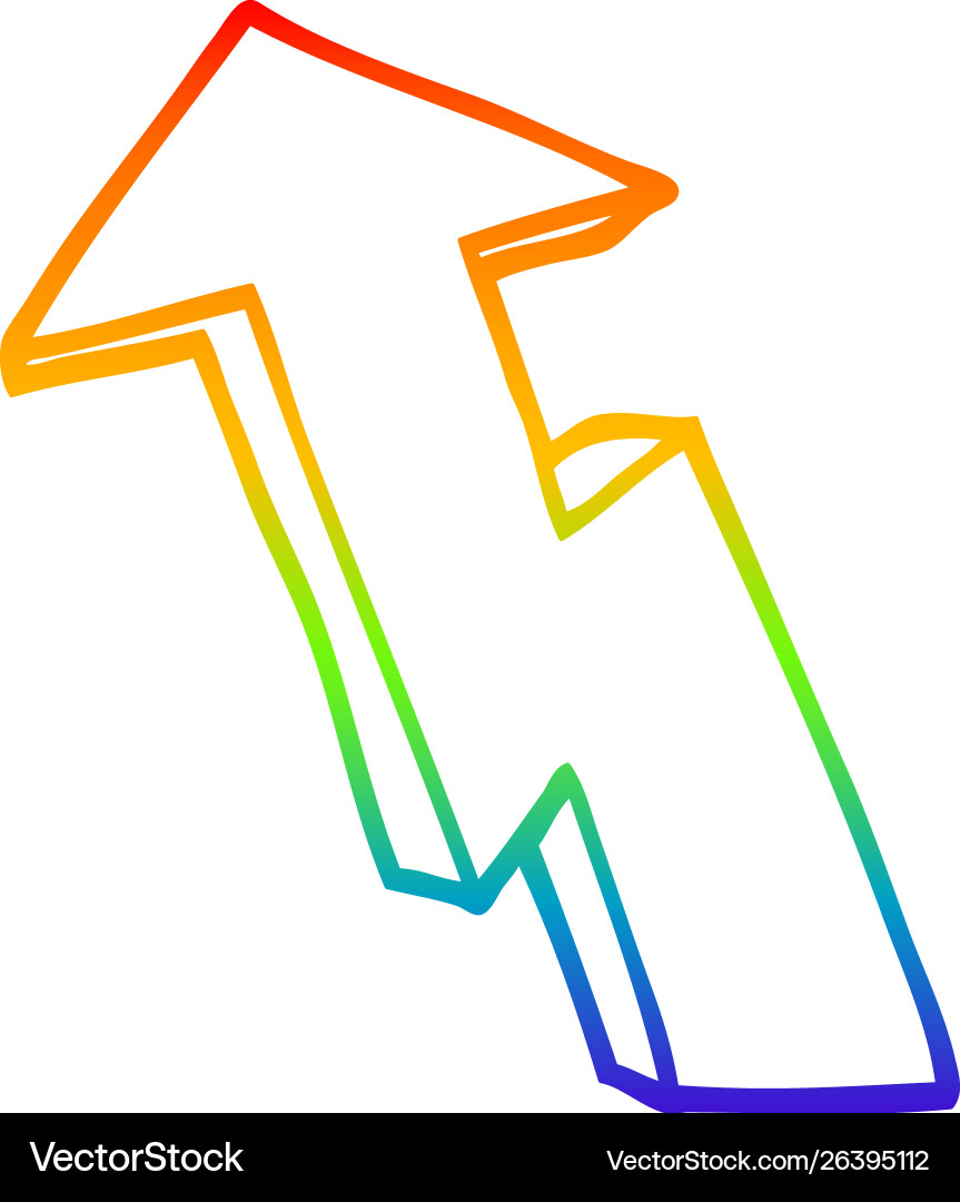 Rainbow gradient line drawing cartoon growth arrow