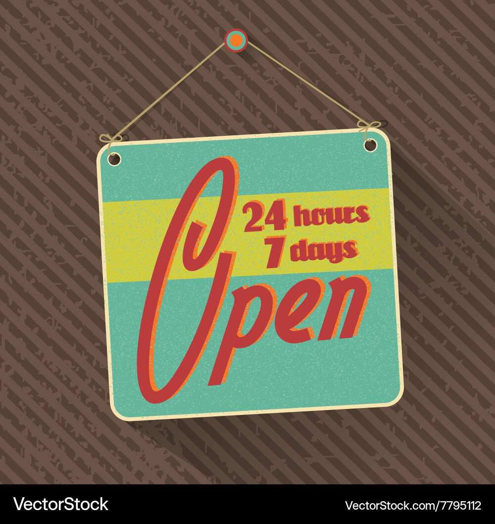 Retro Open Sign - 24/7 Royalty Free Vector Image
