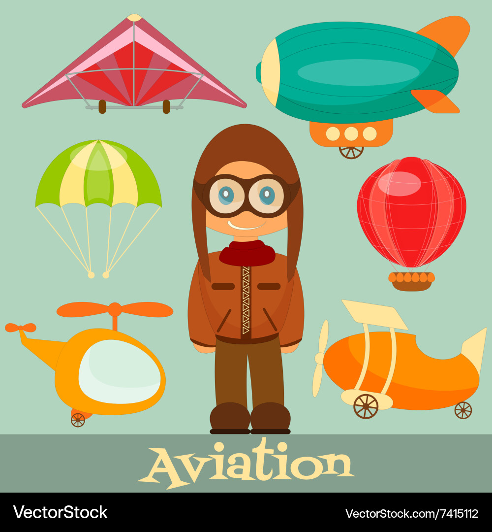Set air vehicles airman in uniform Royalty Free Vector Image
