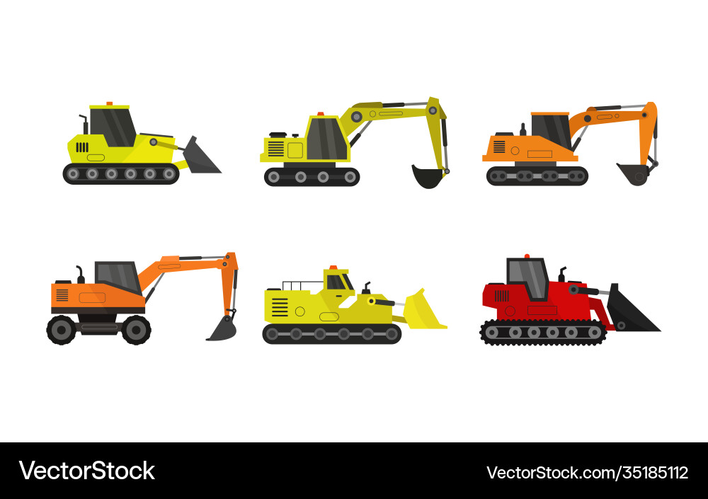 Set of excavator Royalty Free Vector Image - VectorStock