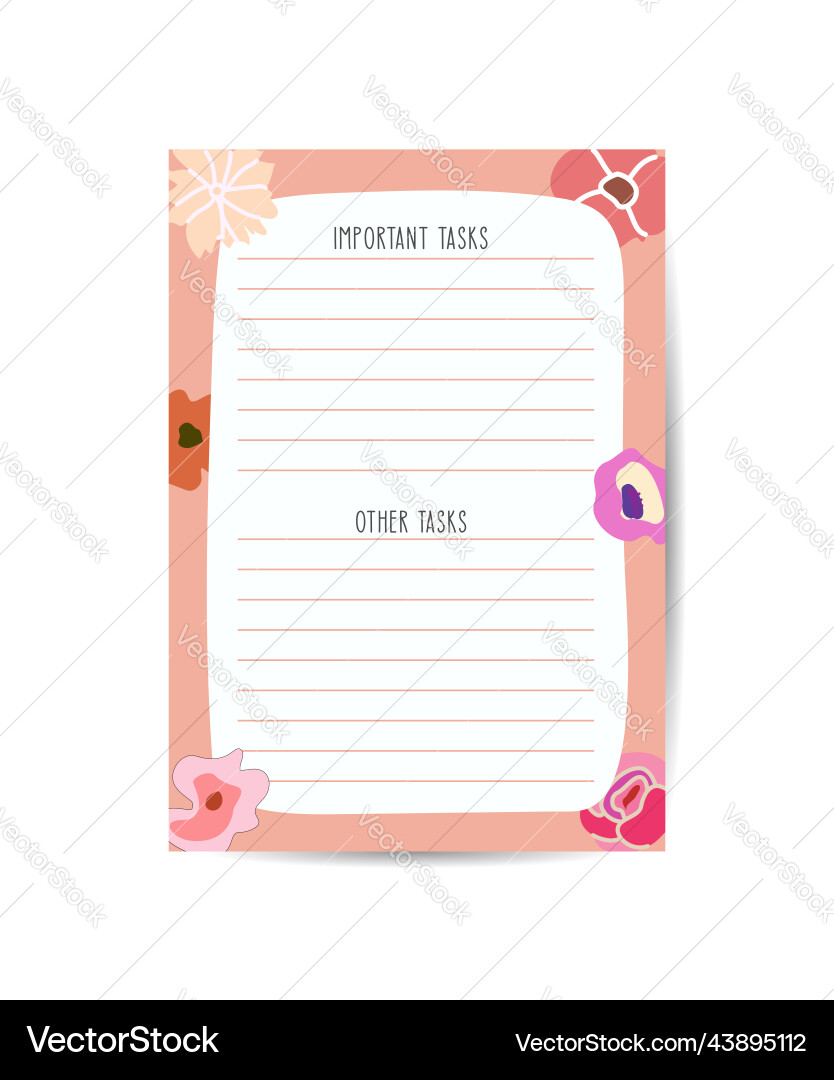 Task planner printable template blank white Vector Image