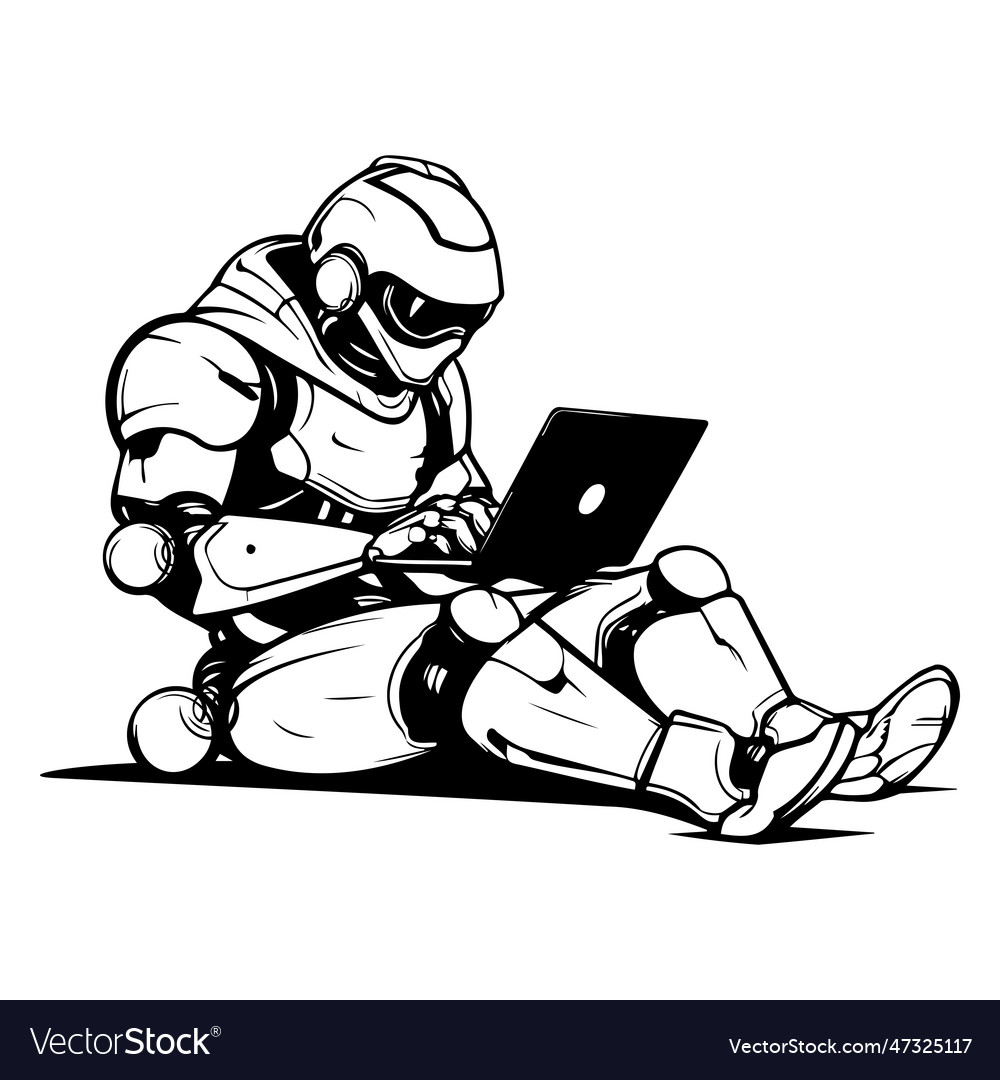 Focused Cyborg Immersed In Coding Royalty Free Vector Image