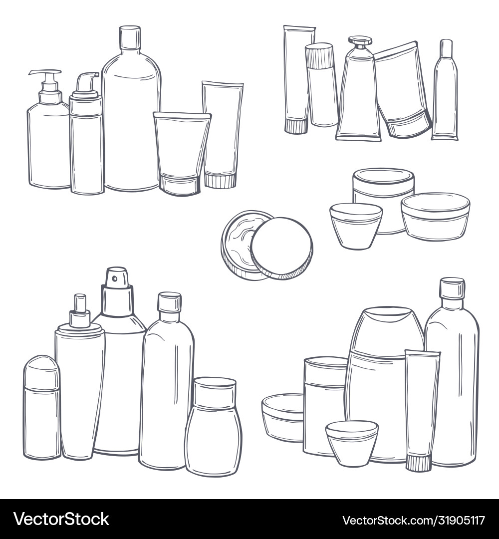 Hand drawn cosmetic bottles sketch Royalty Free Vector Image