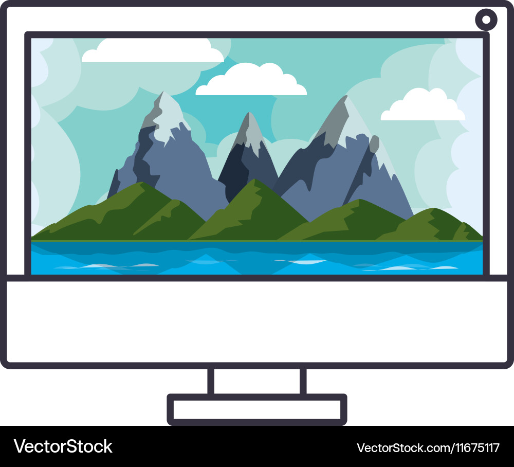 Mountains and sea inside computer design Vector Image