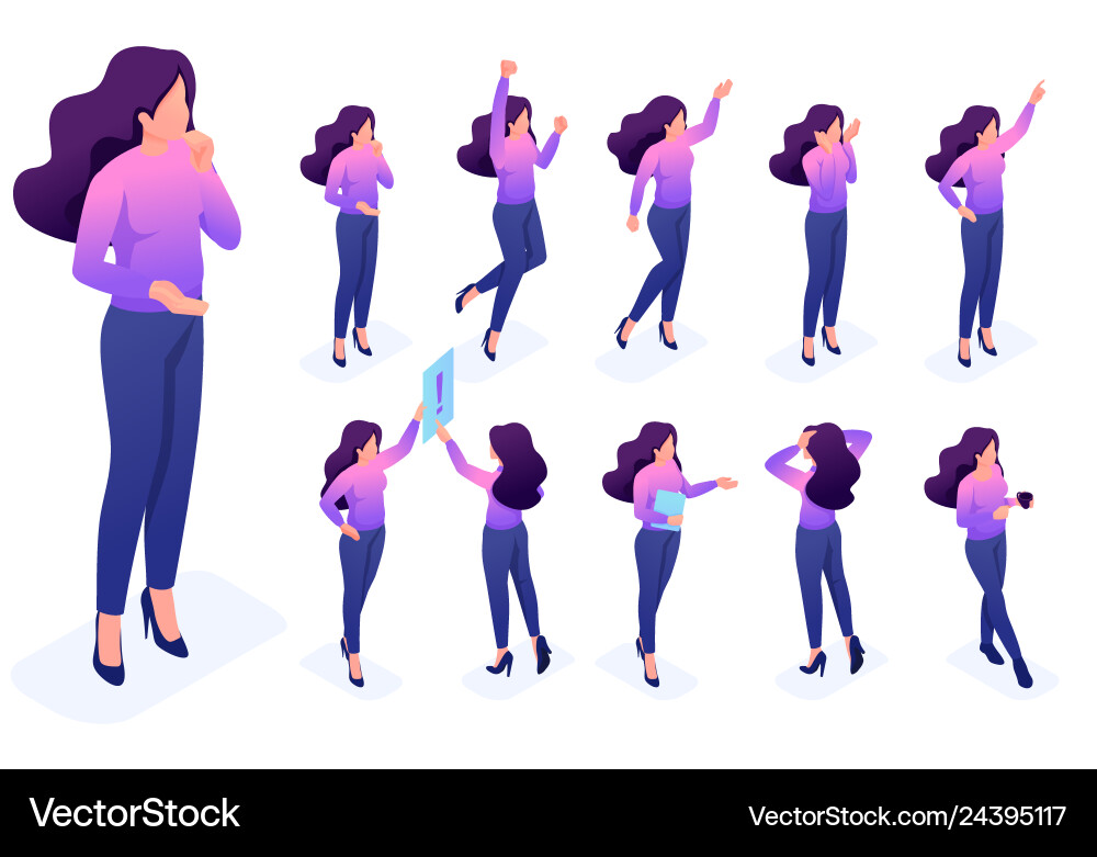 Set poses gestures character woman create Vector Image