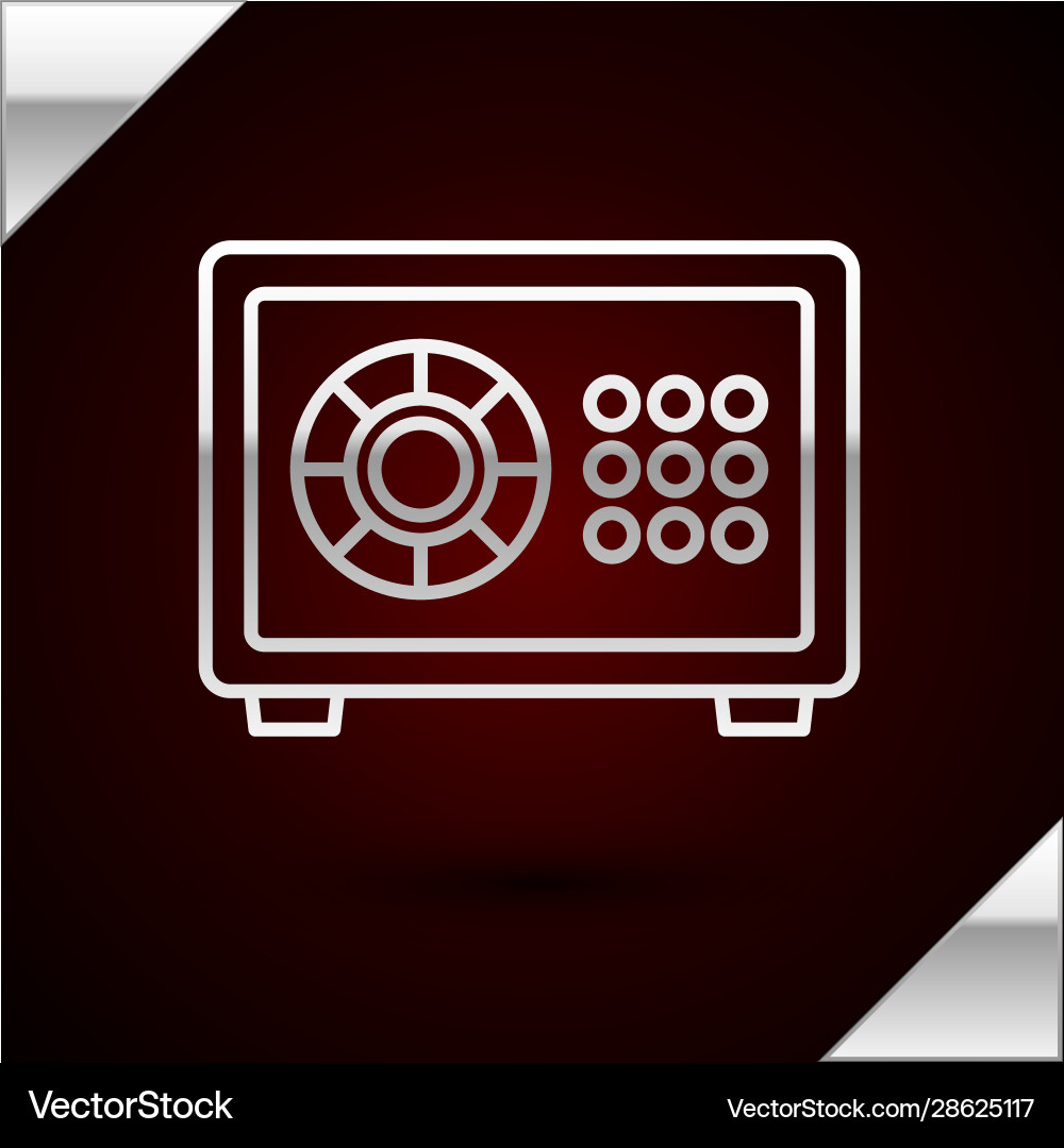 Silver line safe icon isolated on dark red Vector Image