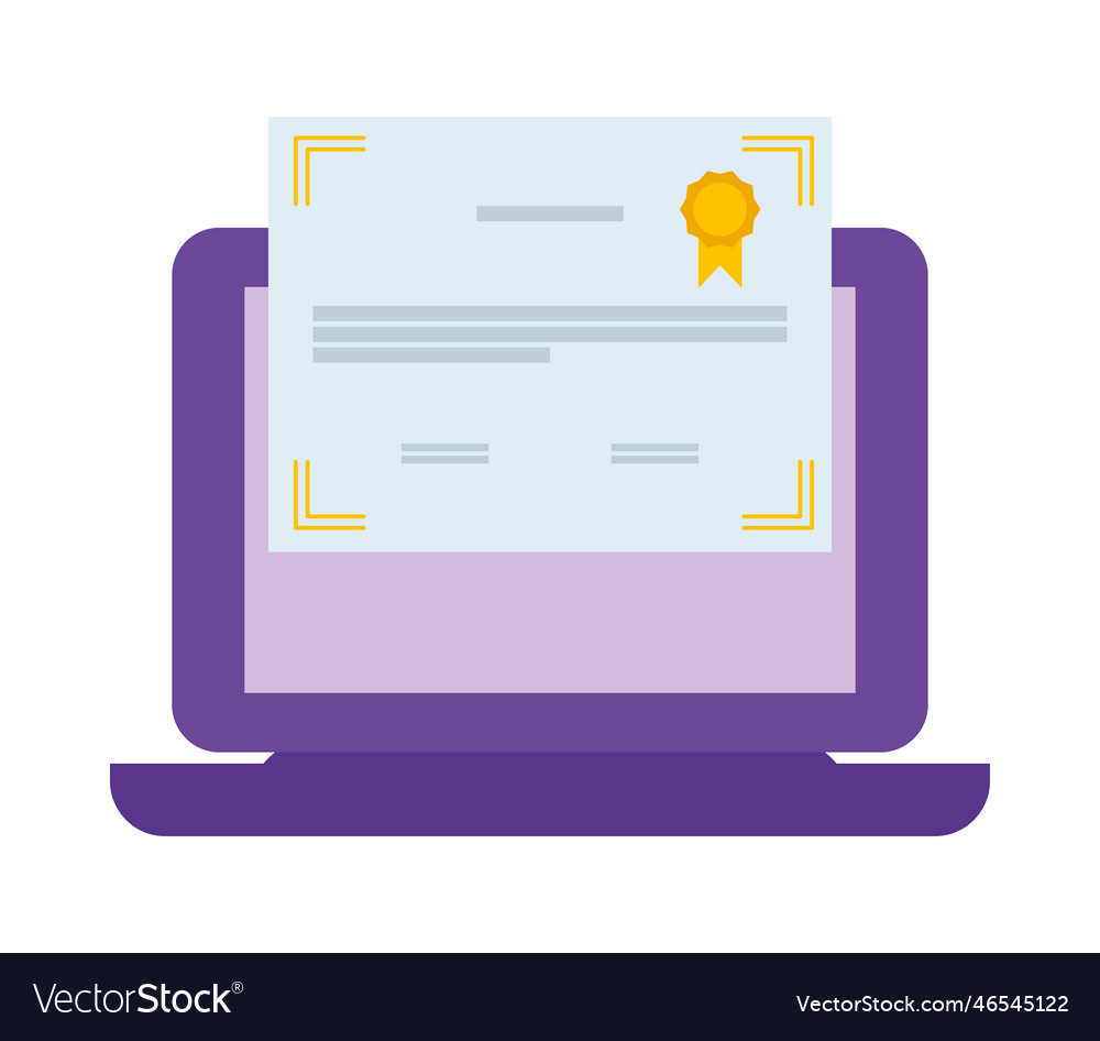 Laptop computer with diploma elearning Royalty Free Vector