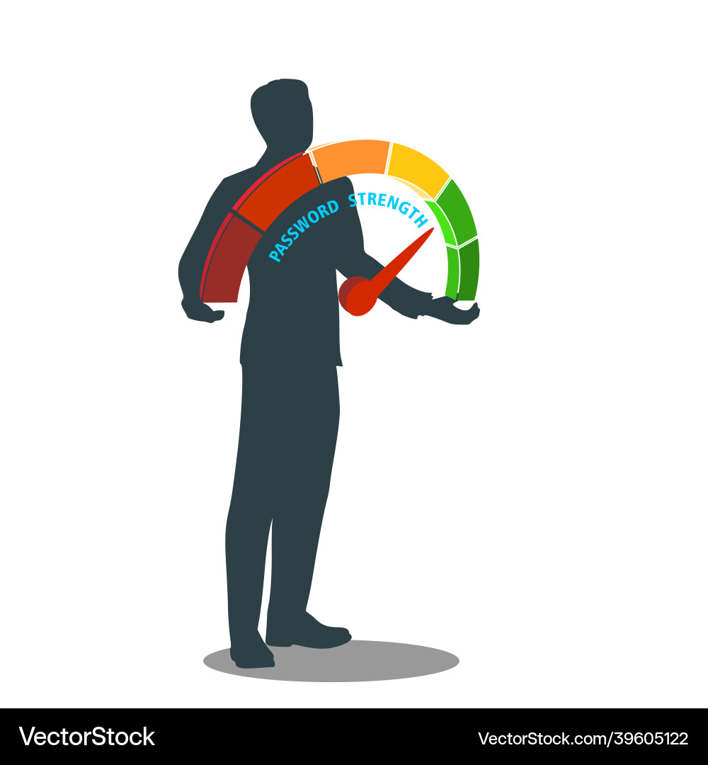 Man holding password strength scale in his hands Vector Image
