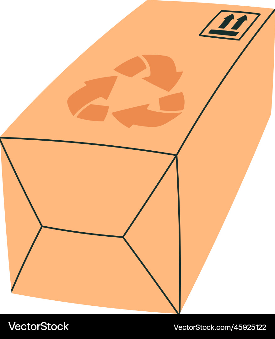 Recycled cartoon cardboard box flat icon Vector Image