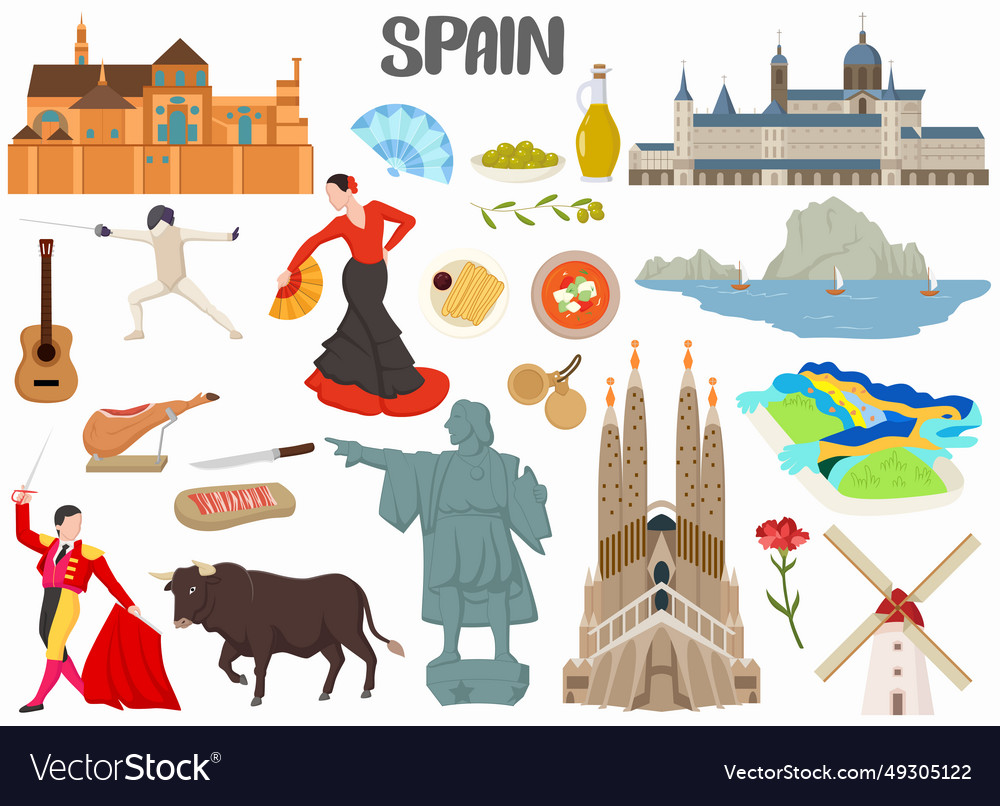 Set of spanish famous landmarks Royalty Free Vector Image