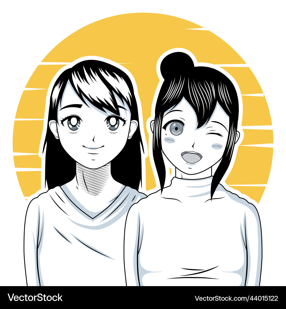 Two girls anime style Royalty Free Vector Image
