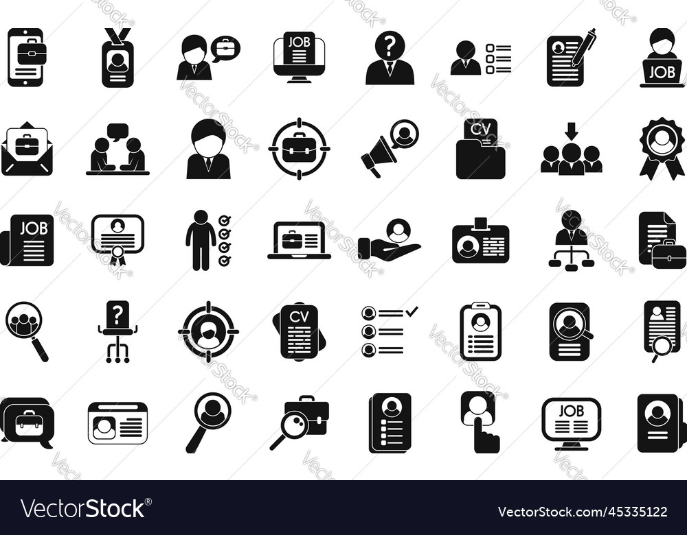 Vacancy icons set simple job cv Royalty Free Vector Image