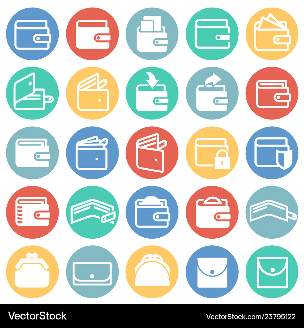 Wallet icons on color circles white background Vector Image