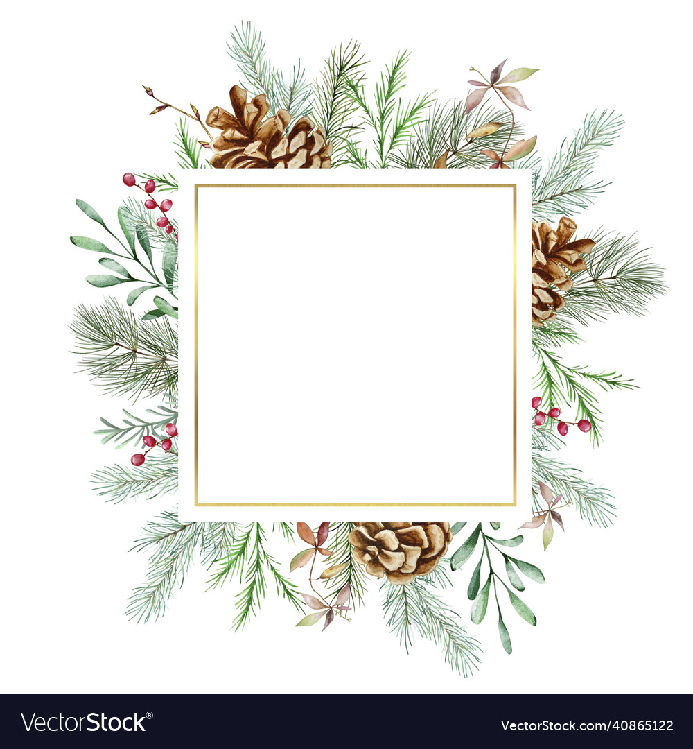 Watercolor christmas floral frame Royalty Free Vector Image