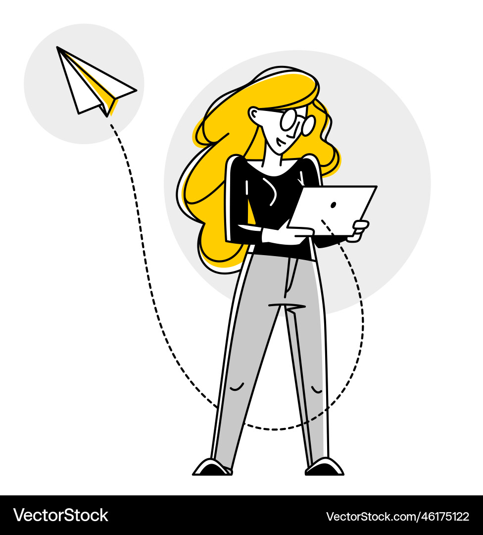 Young person sending message in some messenger Vector Image