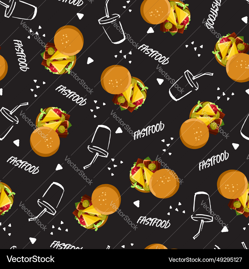 Burger bonanza fast food fun with soda pattern Vector Image