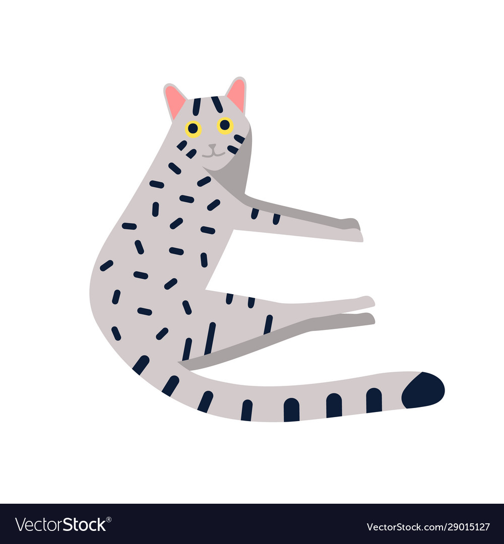 Friendly gray striped cat lying flat Royalty Free Vector