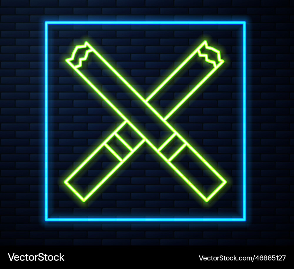 Glowing neon line cigarette icon isolated on brick