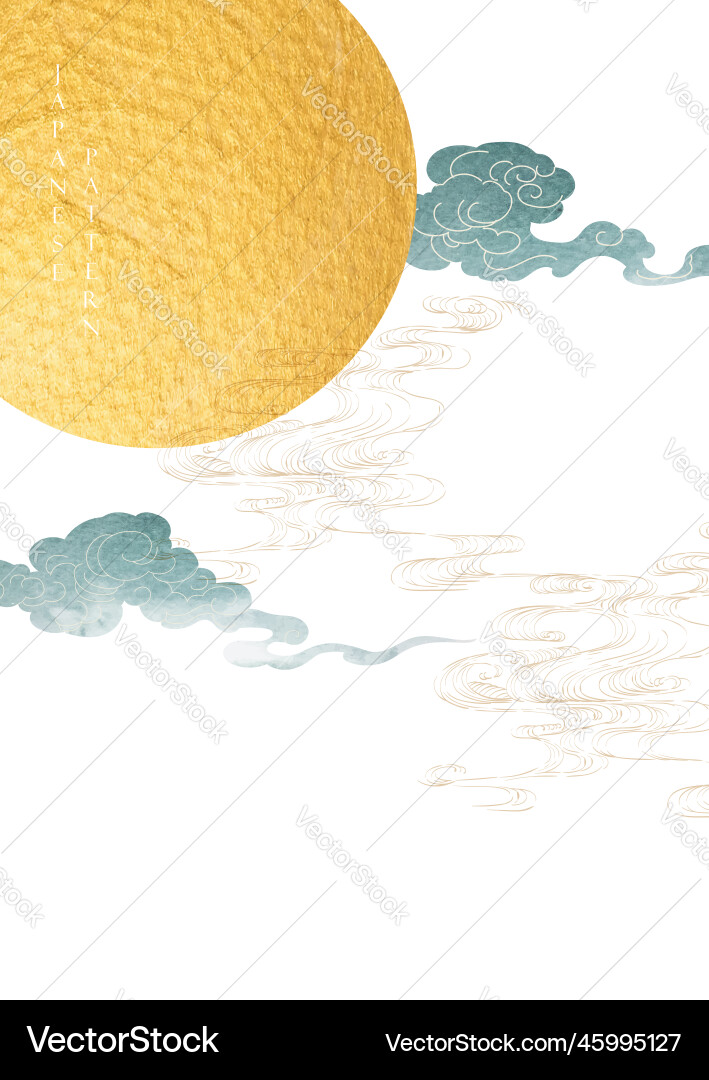 Gold sun and moon with chinese cloud template Vector Image