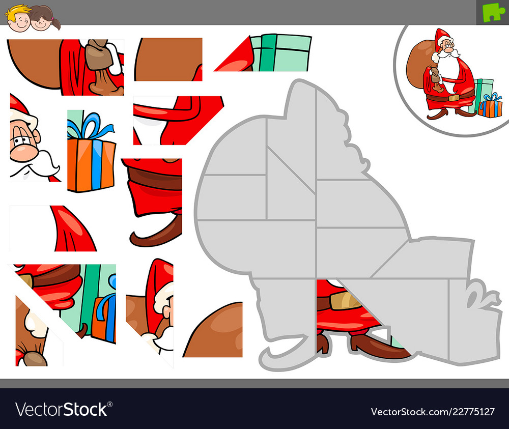 Jigsaw puzzle game with christmas santa Royalty Free Vector