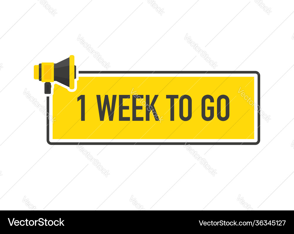 Megaphone geometric yellow banner with one week Vector Image