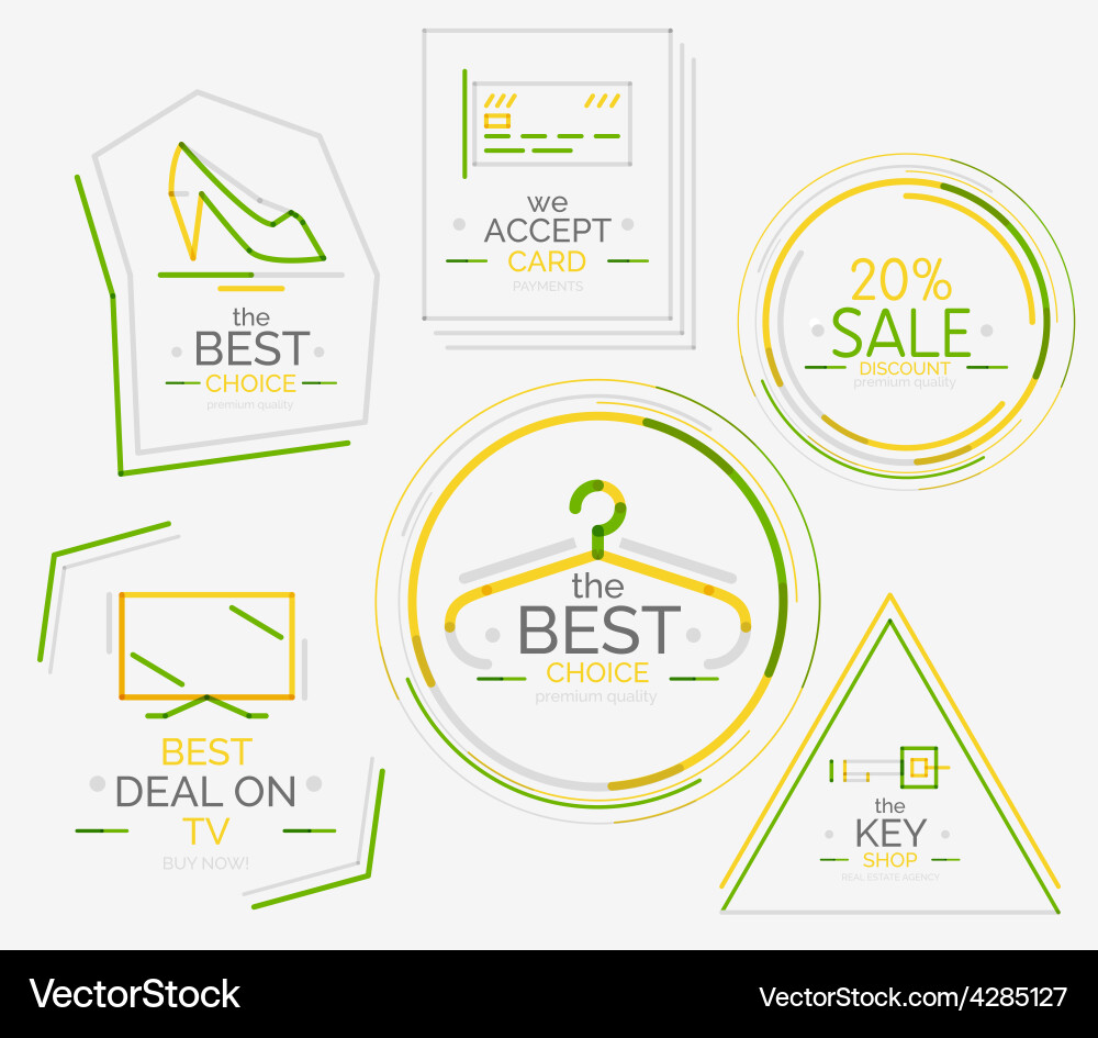 Minimal line design shopping stamps Royalty Free Vector
