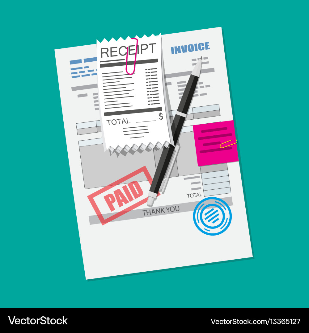 Paper invoice form pinned receipt bill pen Vector Image