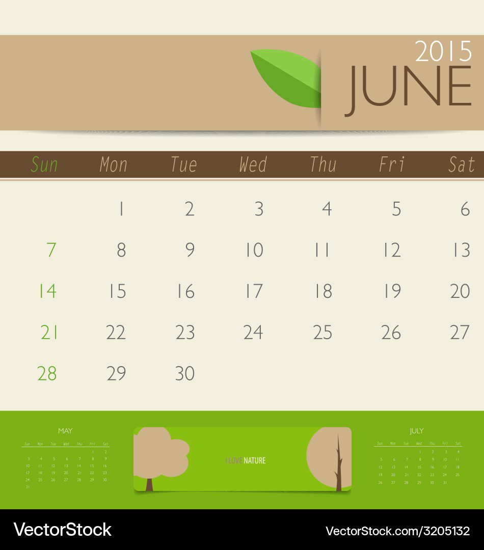 2015 calendar monthly template for june Royalty Free Vector