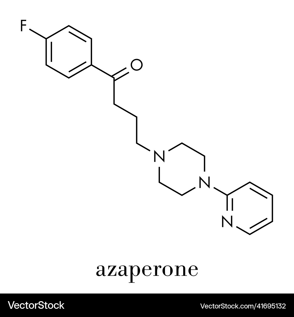 Azaperone antipsychotic drug molecule skeletal Vector Image