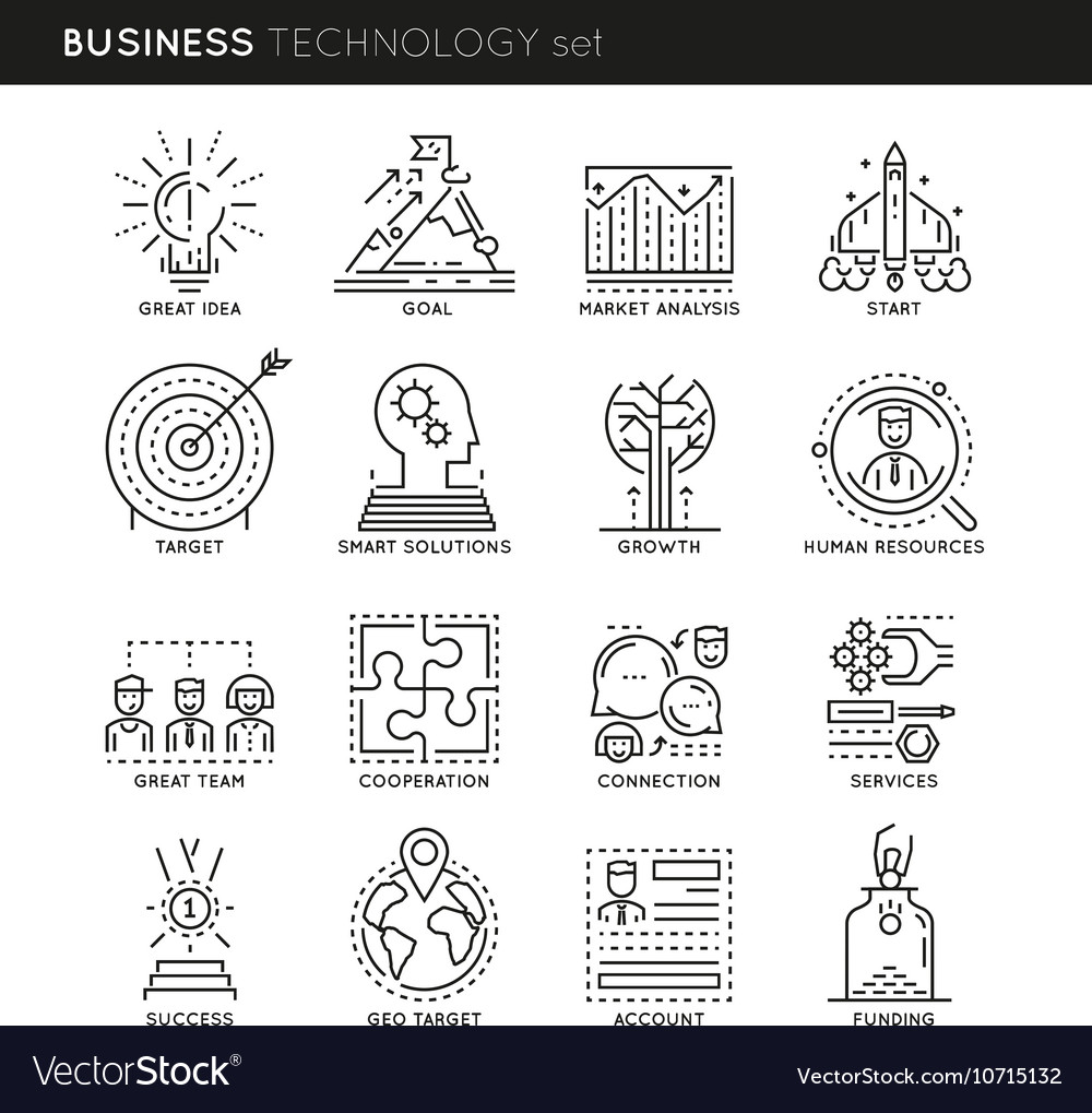 Business Technology Linear Icons Set Royalty Free Vector Business Technology Linear Icons Set Royalty Free Vector