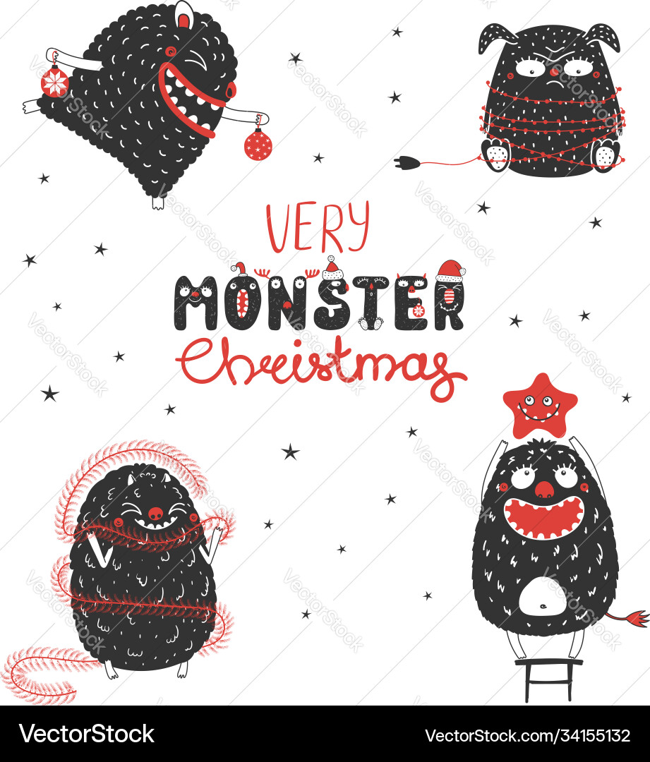 Cute and funny christmas monsters Royalty Free Vector Image