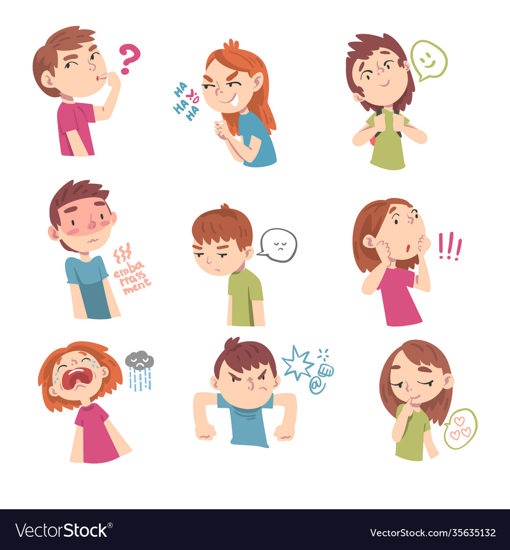 Cute children with different facial expressions Vector Image