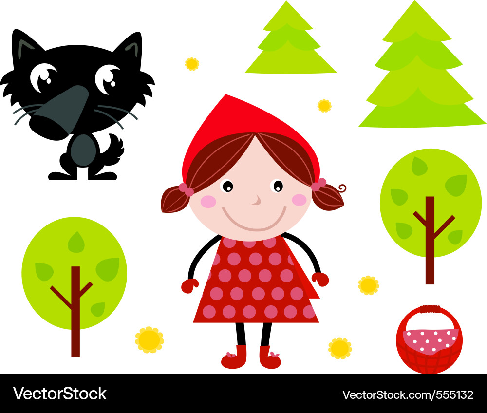 Cute red riding hood icons Royalty Free Vector Image