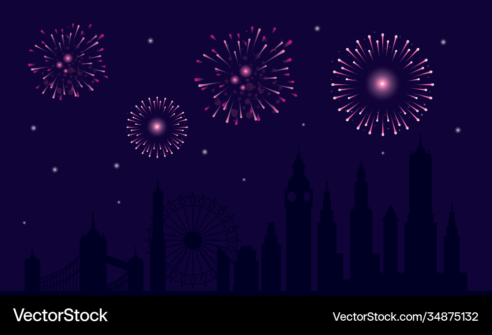 Fireworks splash lights in sky night london Vector Image