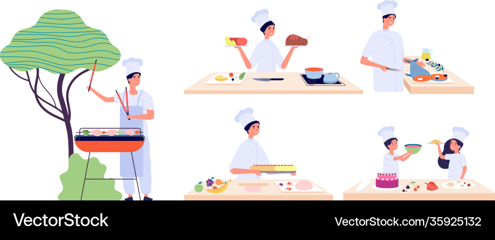 Man cooking culinary characters bbq chef party Vector Image