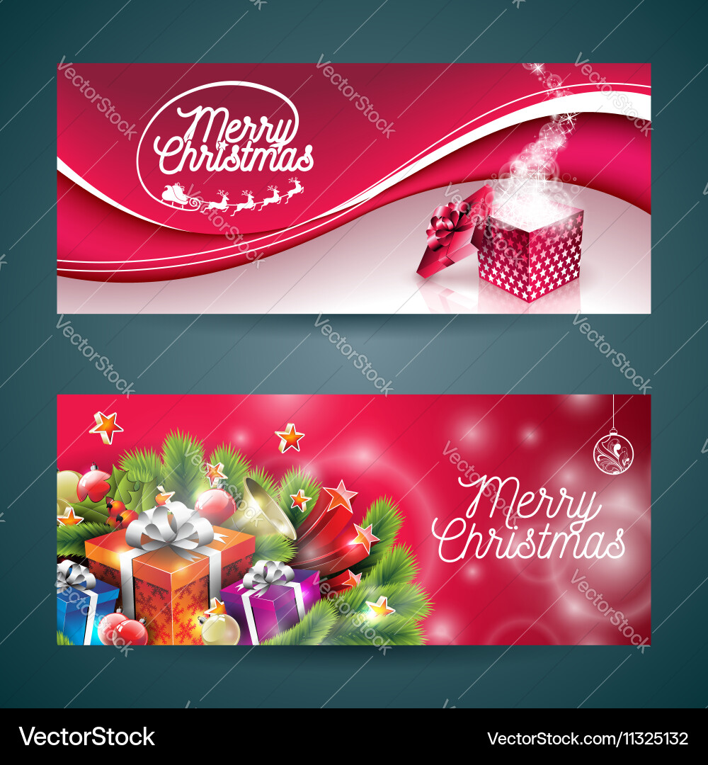 Merry christmas banner with magic gift box Vector Image