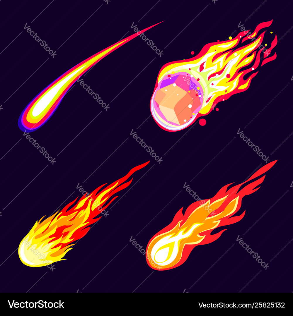 Meteorite icons set cartoon style Royalty Free Vector Image