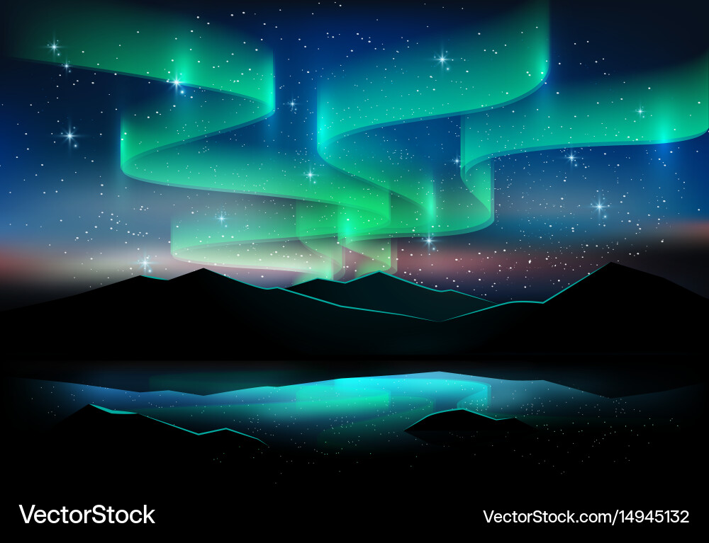 Northern Lights Over Lake Royalty Free Vector Image