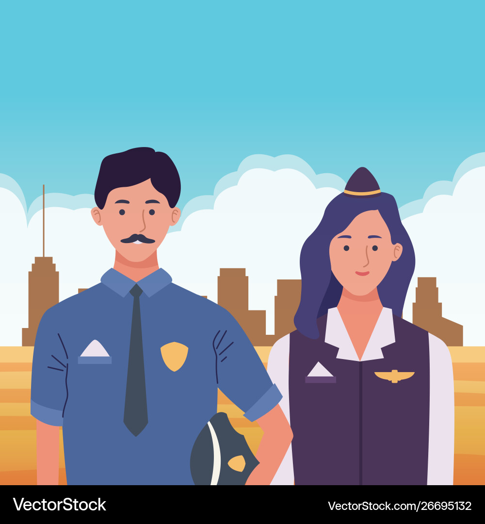 Professionals workers couple smiling cartoons Vector Image