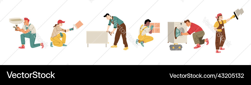 Repair workers handyman service labor characters Vector Image