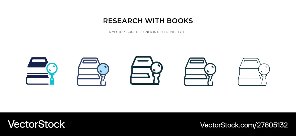 Research with books icon in different style two Vector Image