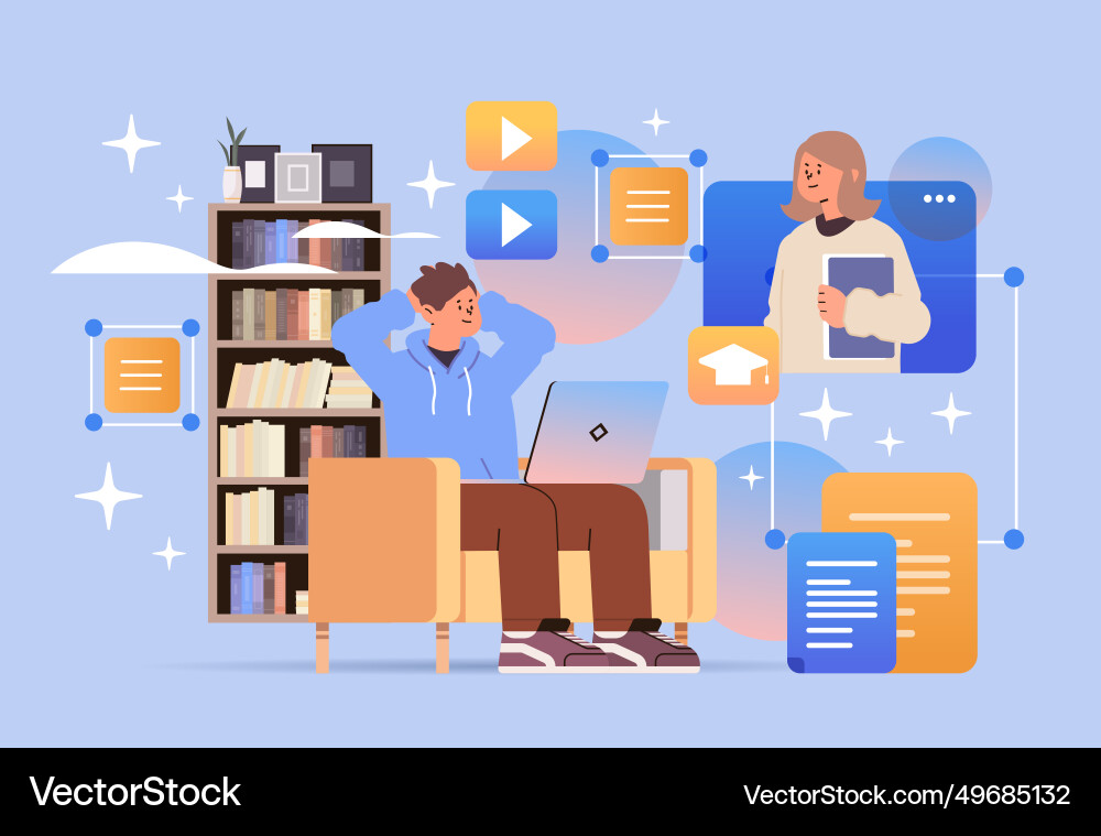Student watching free online courses on laptop Vector Image