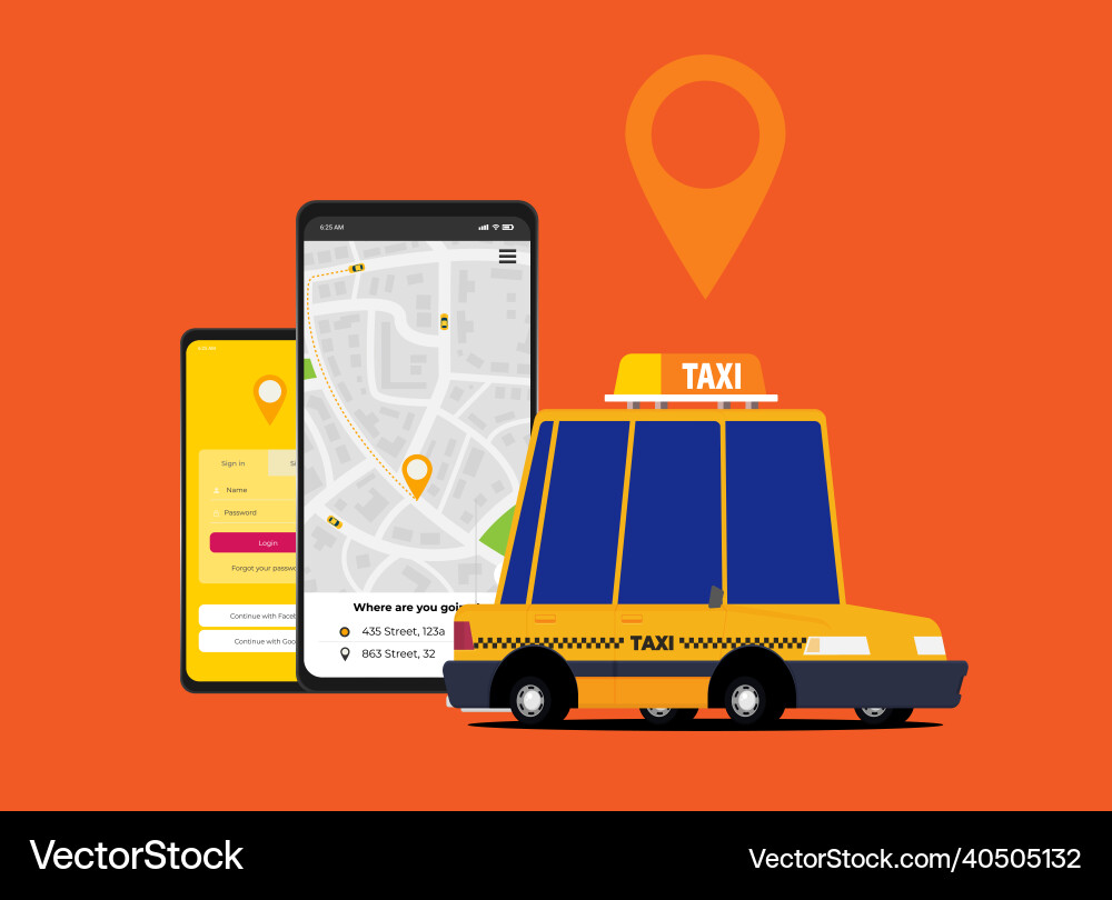 Taxi graphic design in flat style Royalty Free Vector Image