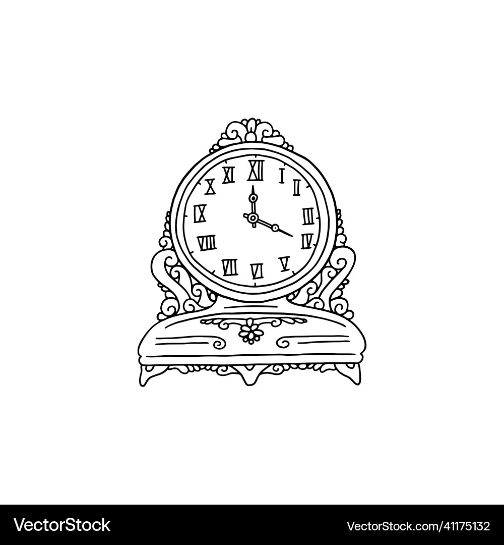 Vintage mantel clock hand drawn icon doodle Vector Image